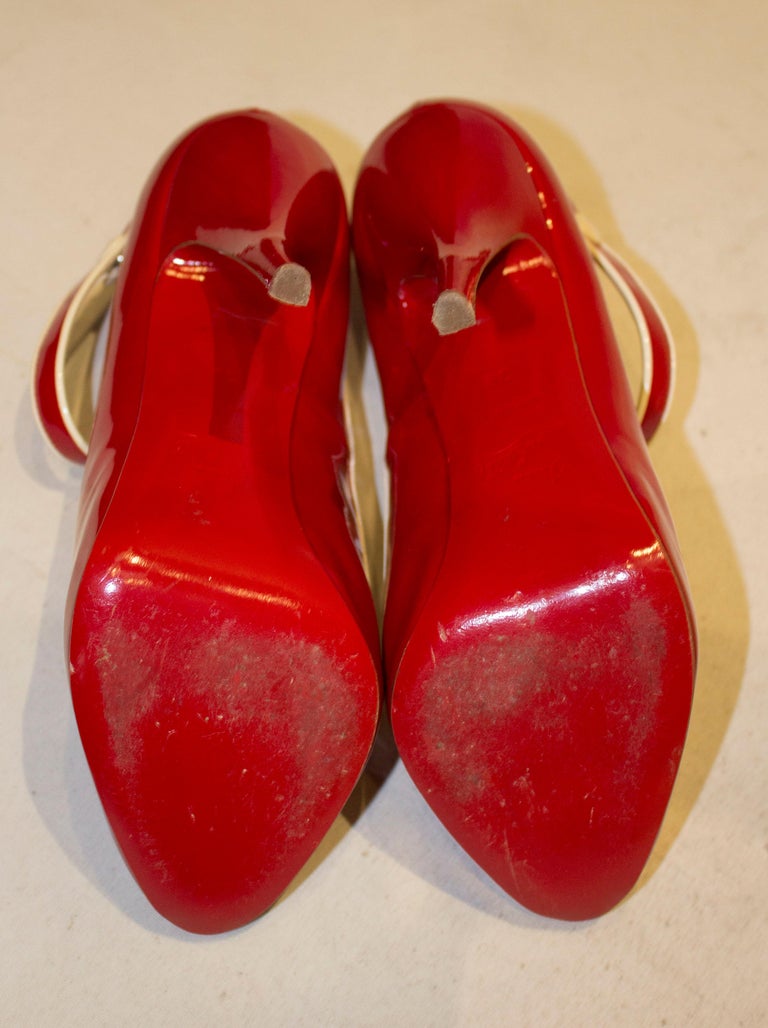 Christian Louboutin Red Patent Peep Toe Shoes with Ankle Straps For ...