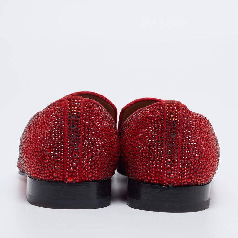 Christian Louboutin Red Suede Dandelion Strass Smoking Slippers Size 44 ...