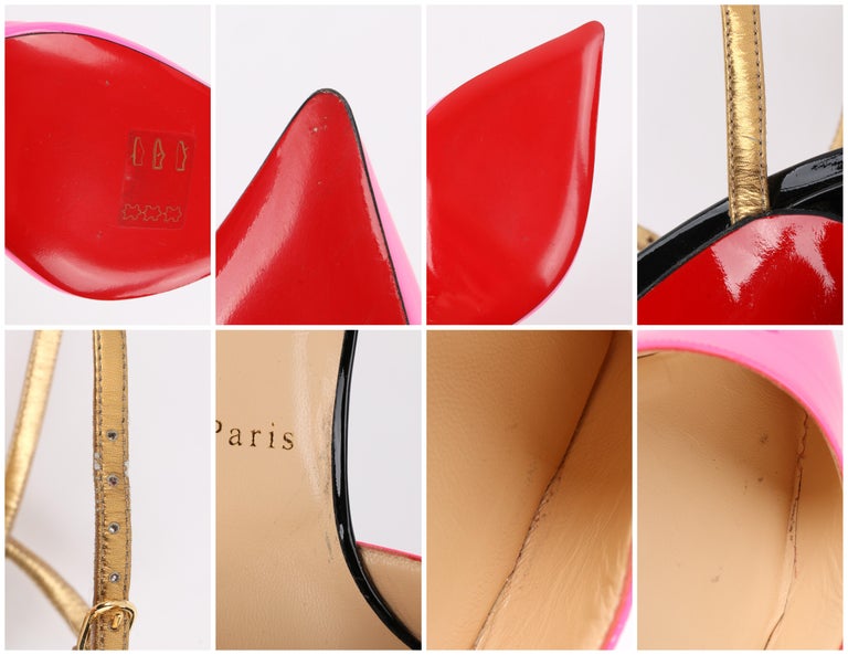 CHRISTIAN LOUBOUTIN "Rivierina" Neon Pink Tri-Color Leather Ankle Strap ...