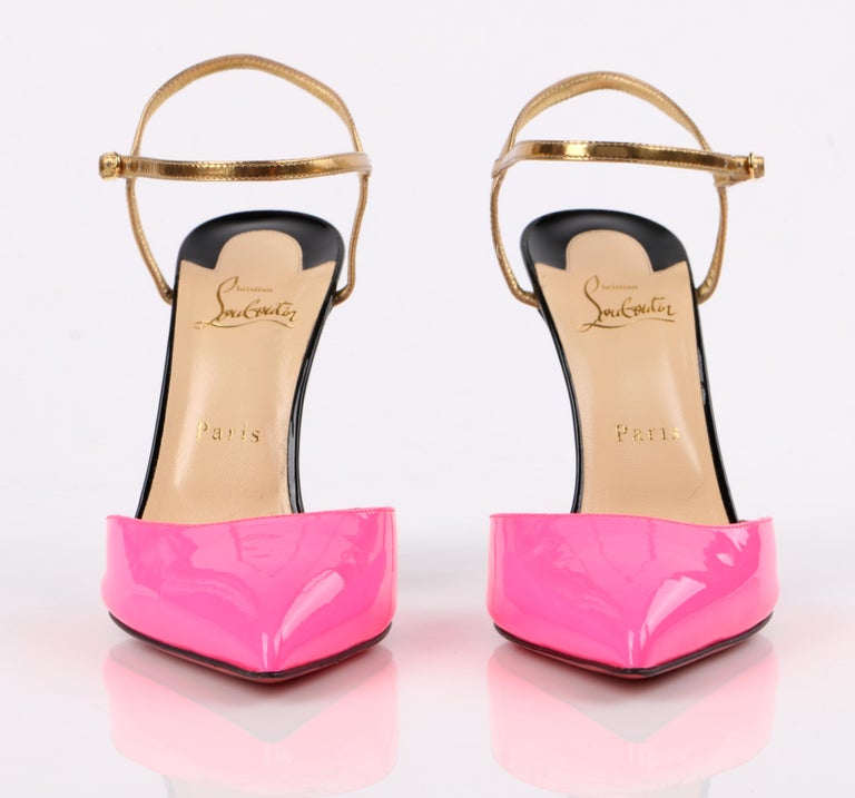 CHRISTIAN LOUBOUTIN "Rivierina" Neon Pink Tri-Color Leather Ankle Strap ...