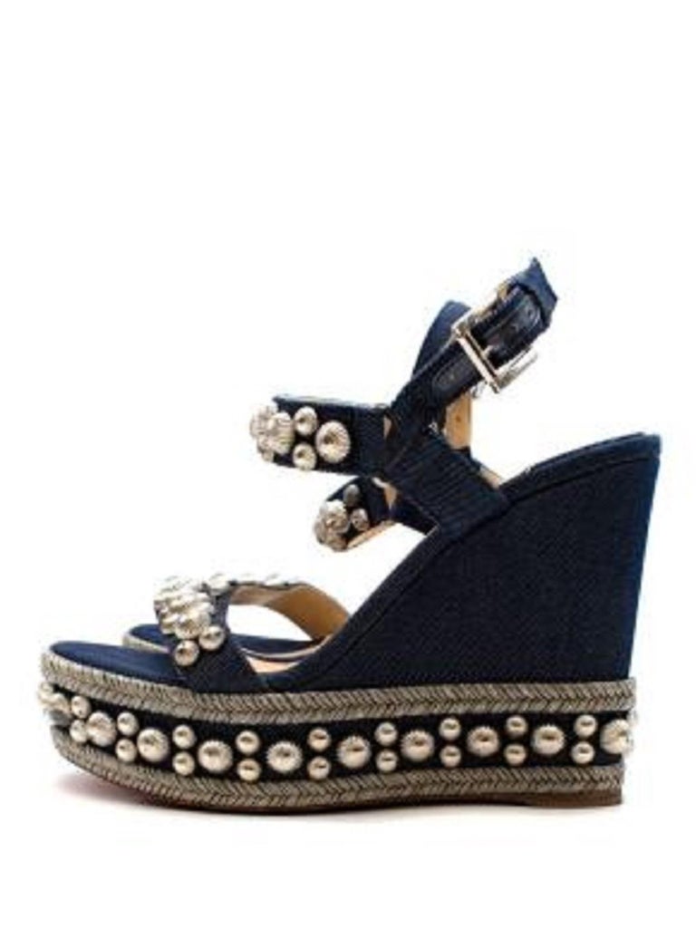Christian Louboutin Rondaclou 120 Denim Wedges For Sale at 1stDibs