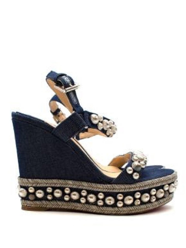 Christian Louboutin Rondaclou 120 Denim Wedges For Sale at 1stDibs