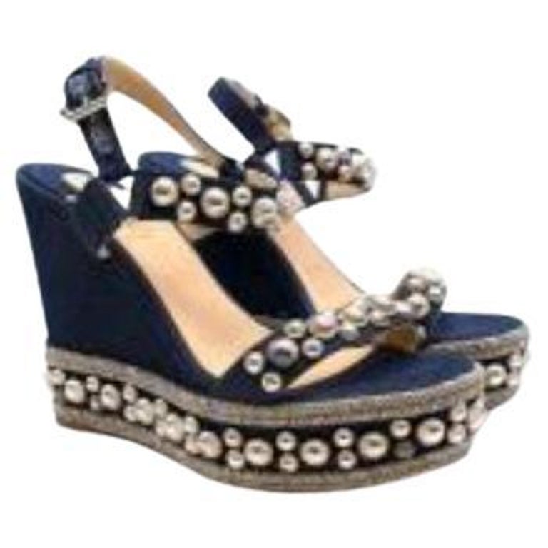 Christian Louboutin Rondaclou 120 Denim Wedges For Sale at 1stDibs