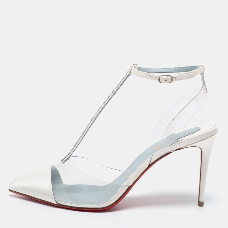 Christian Louboutin Satin And PVC Crystal Nosy Strass T-Strap Sandals ...
