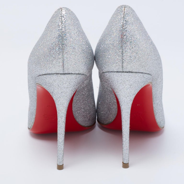 Christian Louboutin Silver Glitter Elisa Pumps Size 38 For Sale at 1stDibs