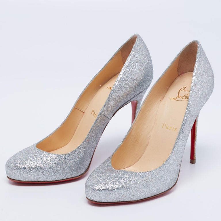 Christian Louboutin Silver Glitter Elisa Pumps Size 38 For Sale at 1stDibs