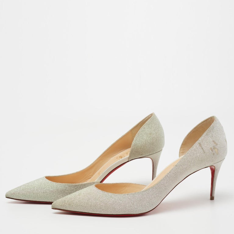 Christian Louboutin Silver Glitter Iriza Pumps Size 39.5 For Sale at ...