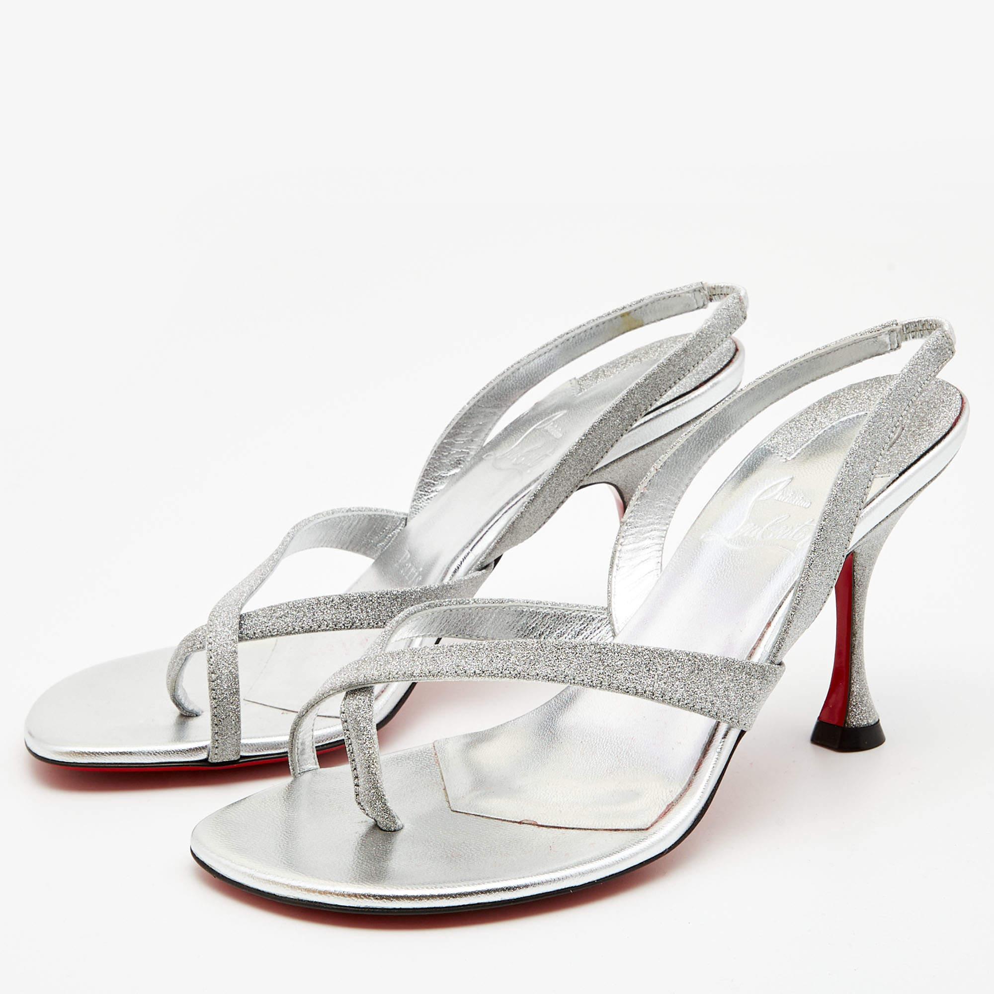 Christian Louboutin Silver Glitter Slingback Sandals Size 37 For Sale ...
