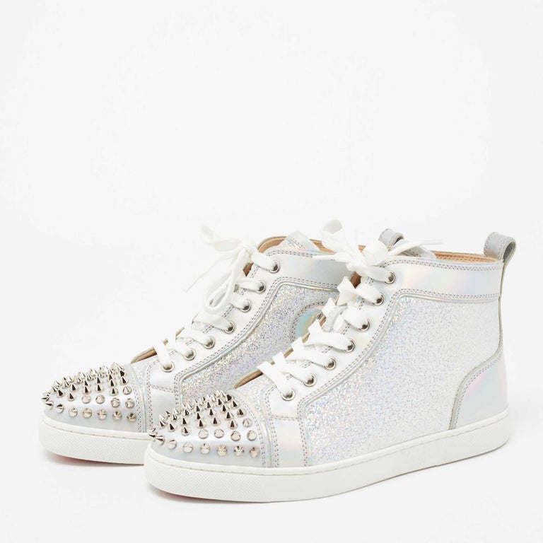 Christian Louboutin Silver Iridescent Effect Leather Lou Spikes ...