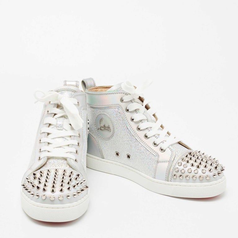 Christian Louboutin Silver Iridescent Effect Leather Lou Spikes ...