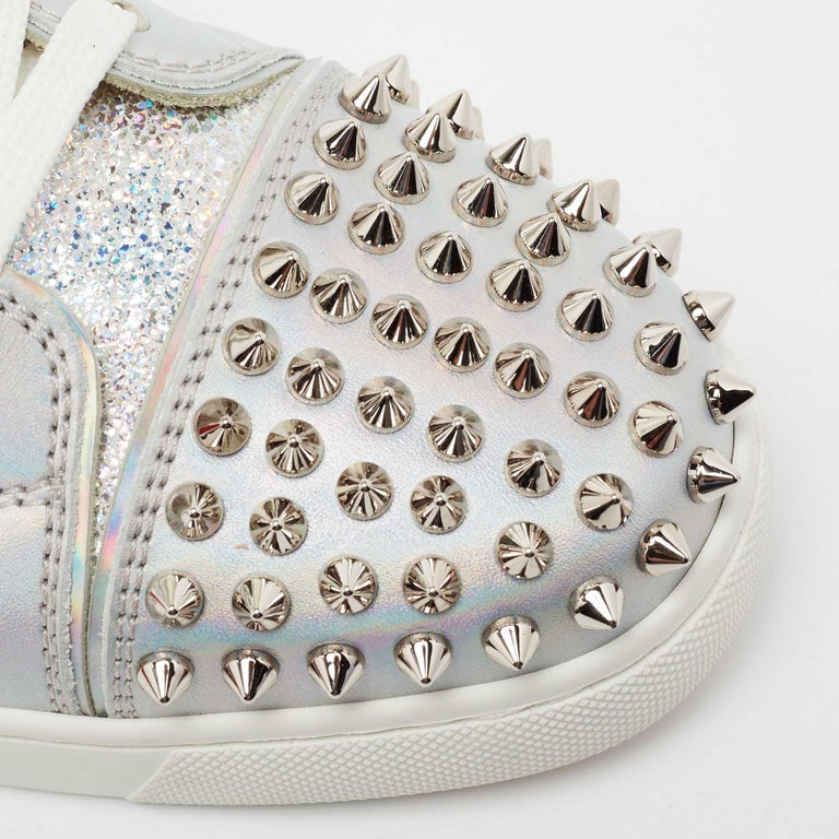 Christian Louboutin Silver Iridescent Effect Leather Lou Spikes ...