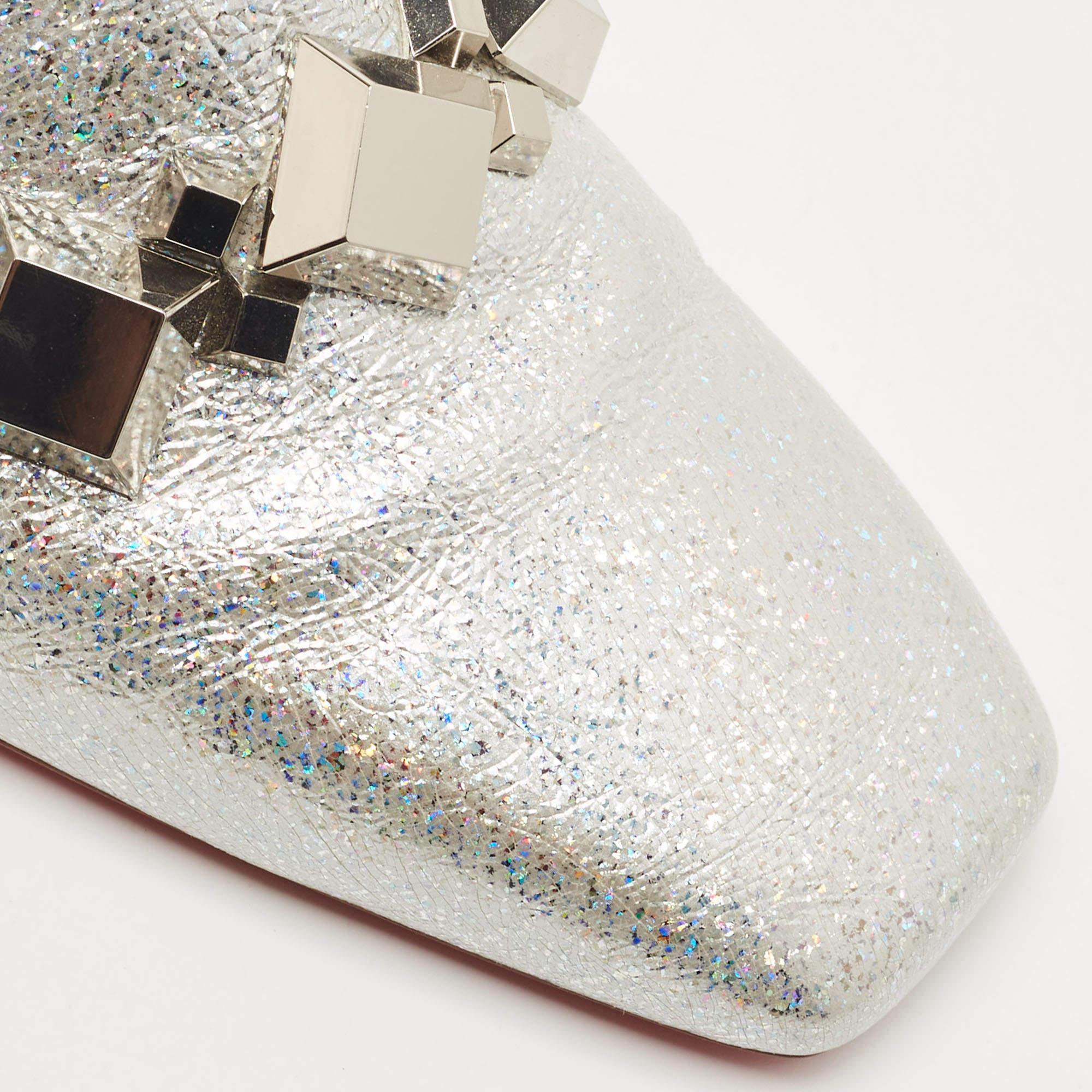 Christian Louboutin Silver Iridescent Leather Aquallia Mules Size 37 ...