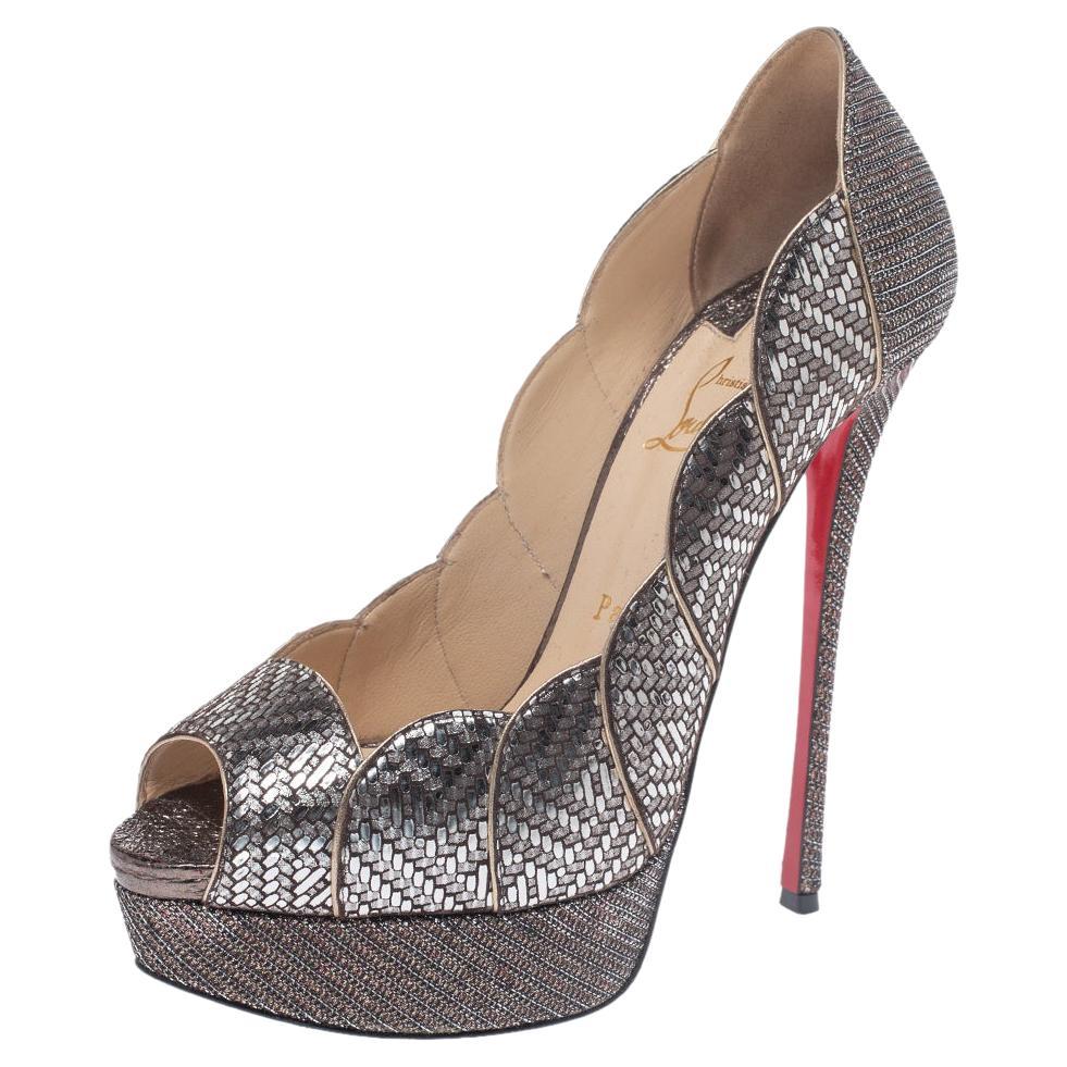 Christian Louboutin Silver Glitter Daffodile Pumps Size 36.5 For Sale ...