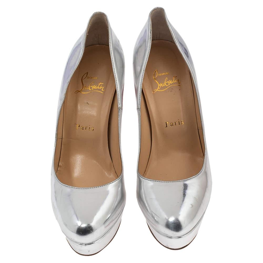 Christian Louboutin Silver Leather Bibi Platform Pumps Size 39 For Sale ...