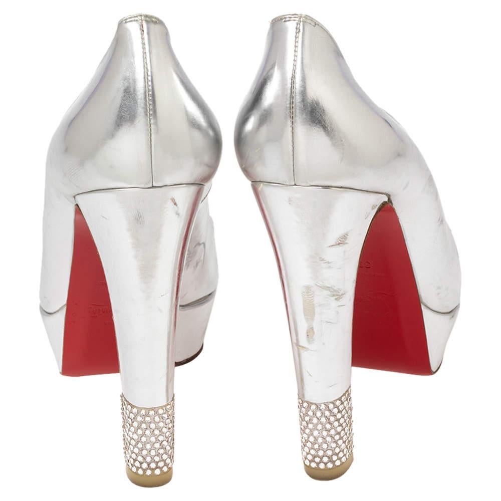 Christian Louboutin Silver Leather Bibi Platform Pumps Size 39 For Sale ...