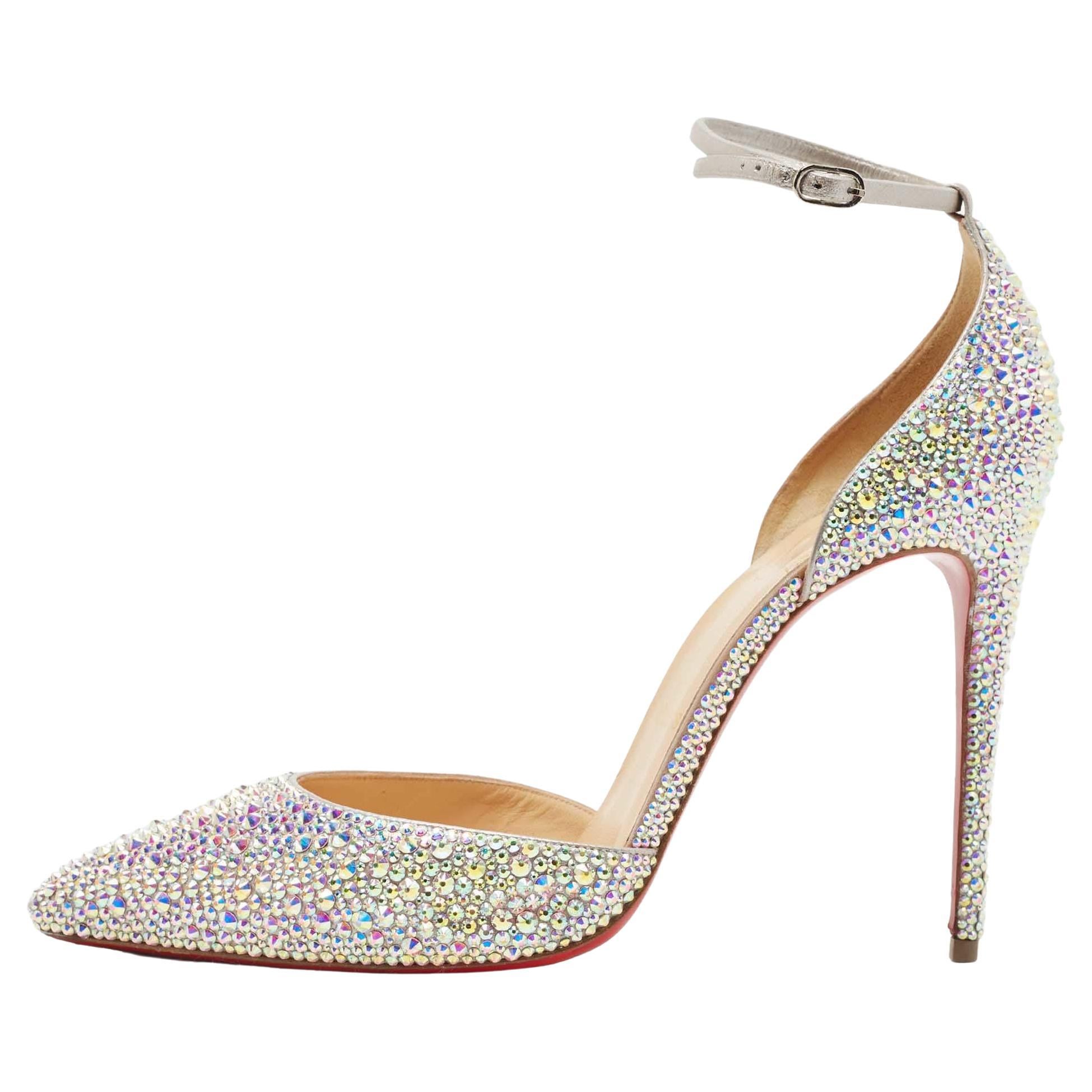 Christian Louboutin Silver Leather Crystals Embellished Uptown Pumps ...
