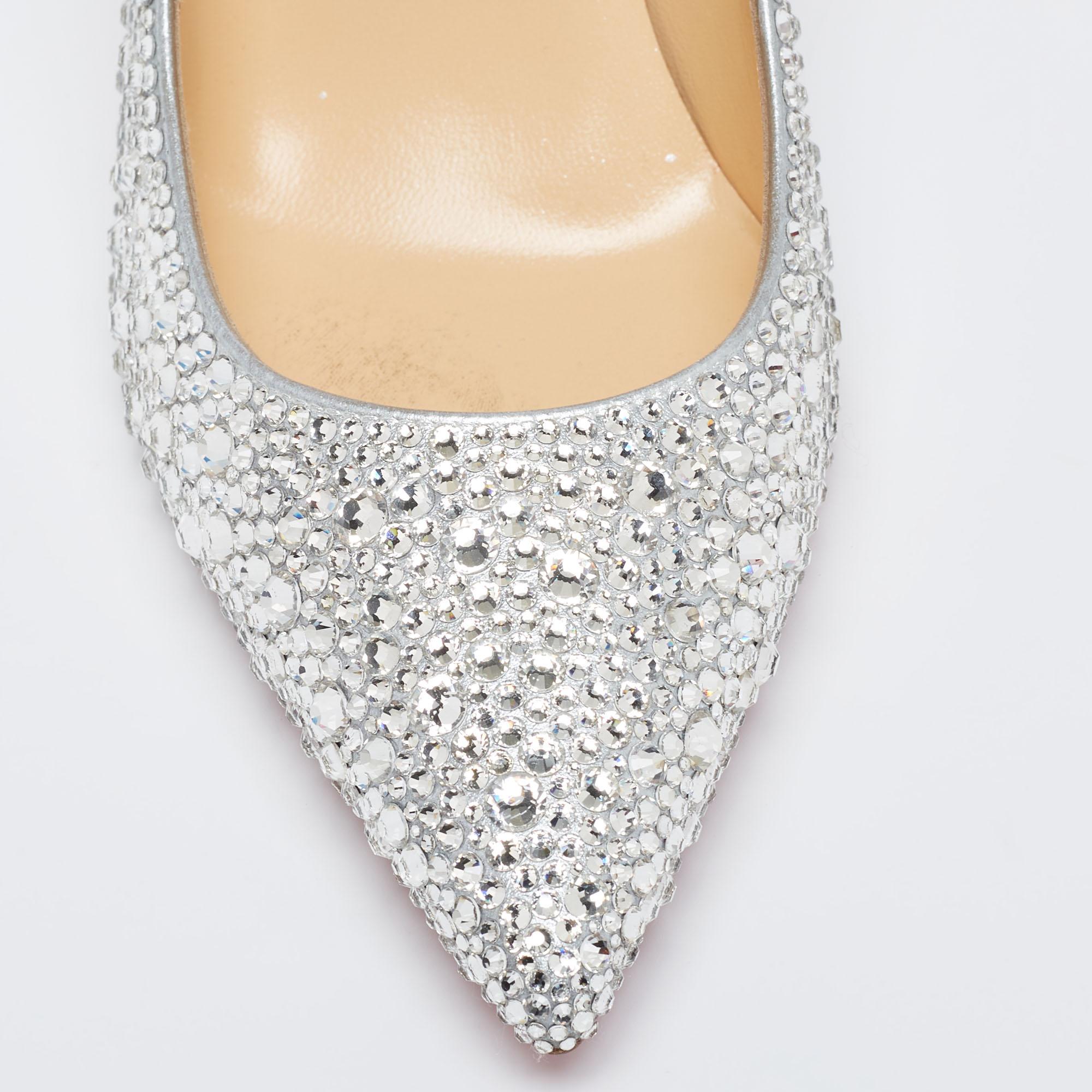 Christian Louboutin Silver Strass Leather Kate Pumps Size 38 at 1stDibs