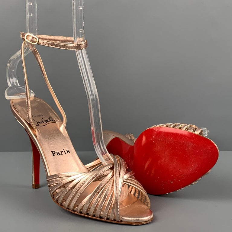 CHRISTIAN LOUBOUTIN Size 7 Rose Leather Metallic Ankle Strap Sandals ...