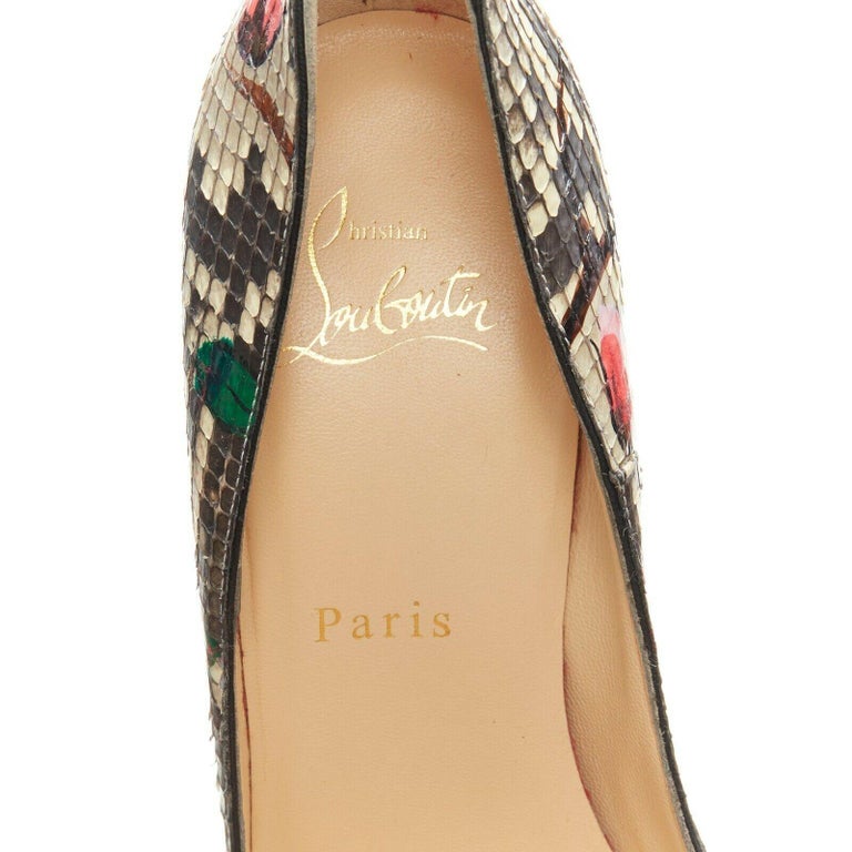 CHRISTIAN LOUBOUTIN So Kate 120 grey python snake floral painted ...