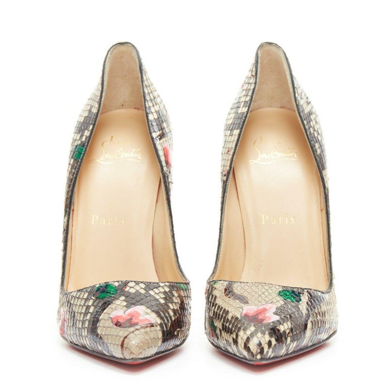 CHRISTIAN LOUBOUTIN So Kate 120 grey python snake floral painted ...