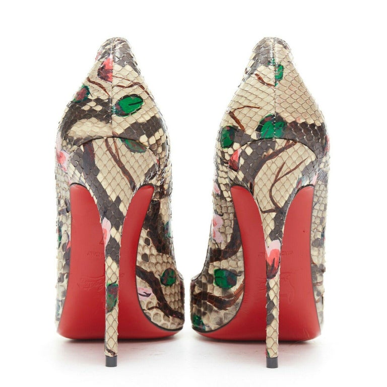 CHRISTIAN LOUBOUTIN So Kate 120 grey python snake floral painted ...