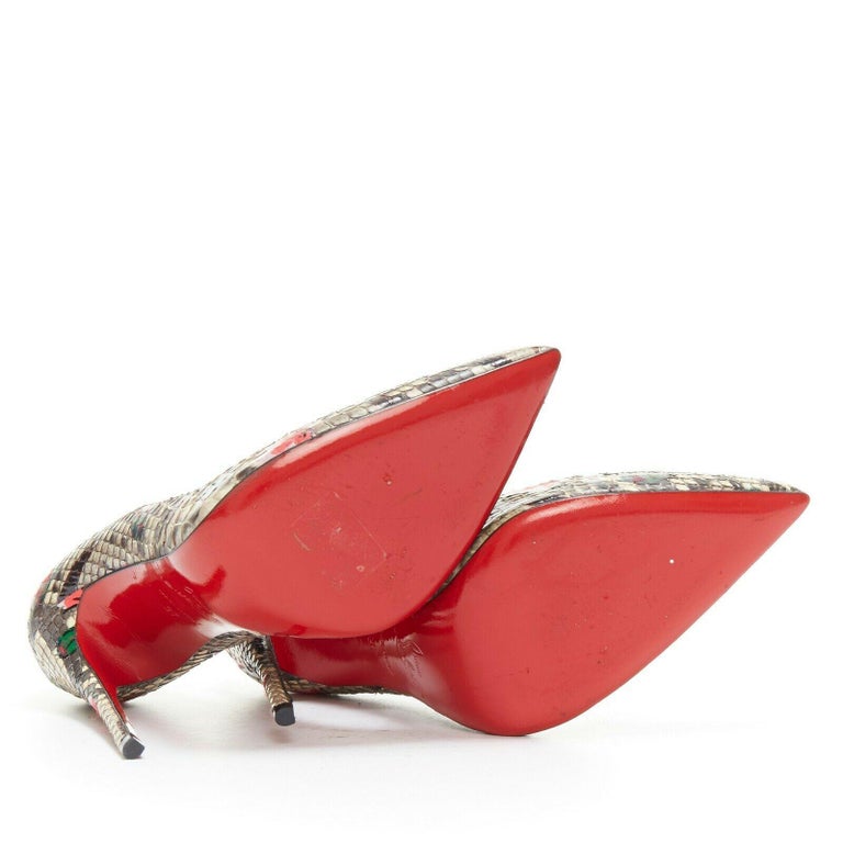 CHRISTIAN LOUBOUTIN So Kate 120 grey python snake floral painted ...