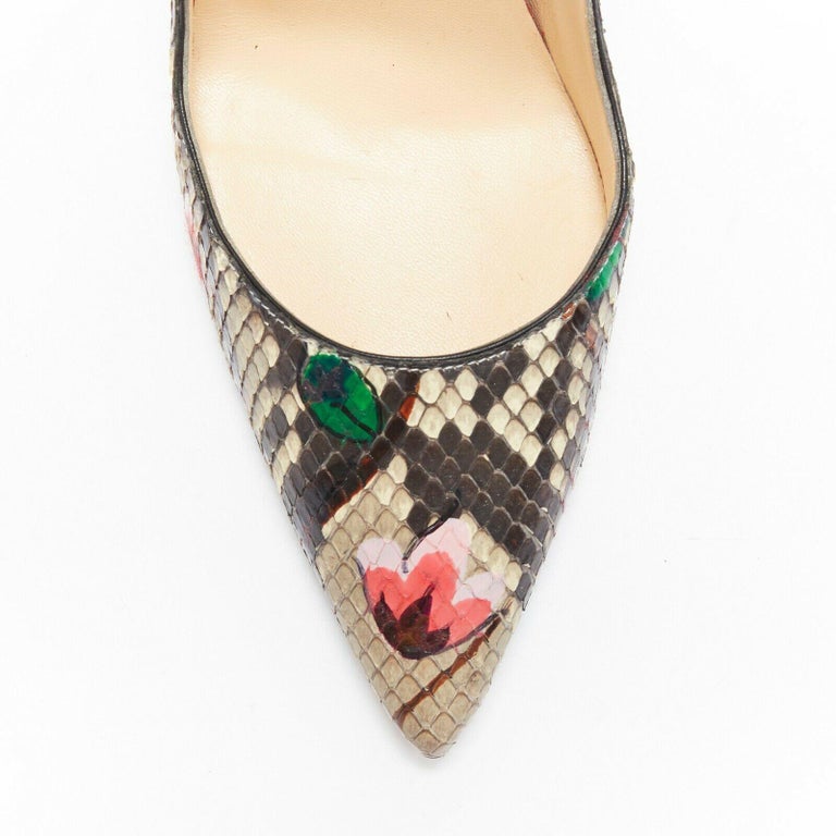 CHRISTIAN LOUBOUTIN So Kate 120 grey python snake floral painted ...