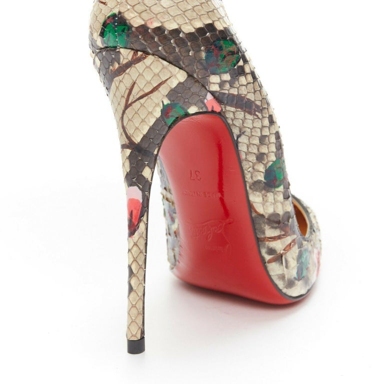 CHRISTIAN LOUBOUTIN So Kate 120 grey python snake floral painted ...