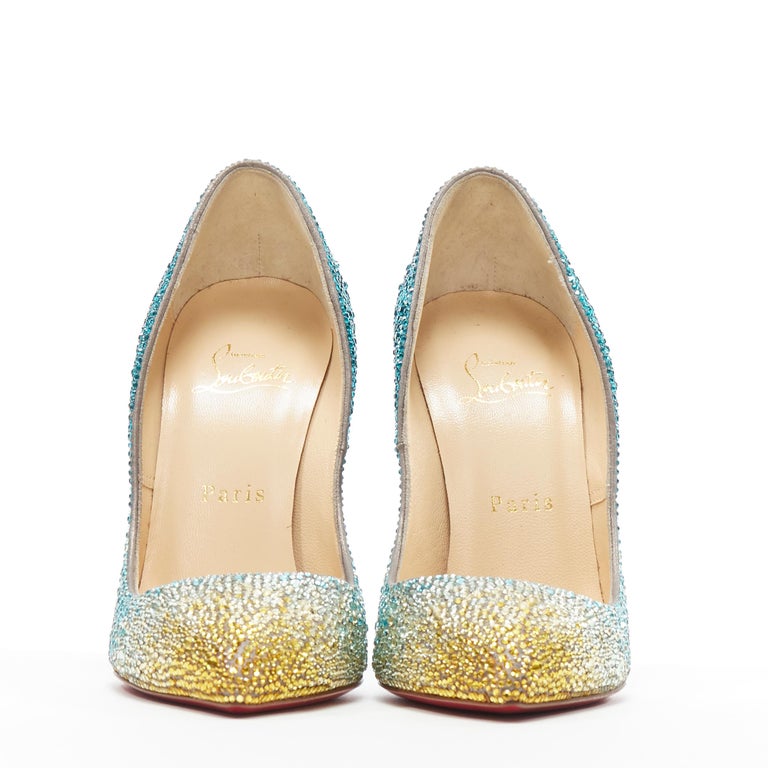 CHRISTIAN LOUBOUTIN So Kate 120 Strass crystal blue yellow gradient ...