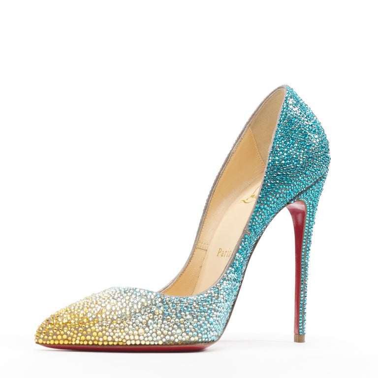 CHRISTIAN LOUBOUTIN So Kate 120 Strass crystal blue yellow gradient ...