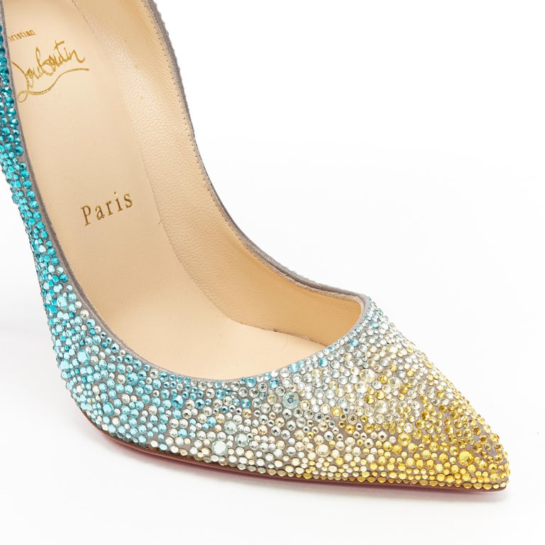 CHRISTIAN LOUBOUTIN So Kate 120 Strass crystal blue yellow gradient ...
