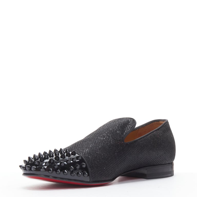 CHRISTIAN LOUBOUTIN Spooky Spike black glitter spike stud dress loafer ...
