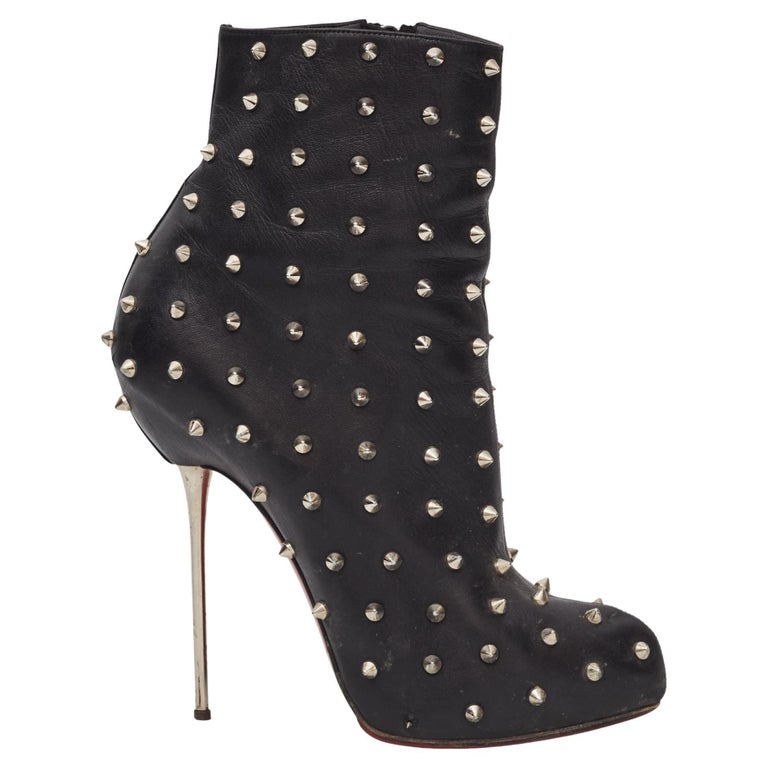 Christian Louboutin Studded Black Leather Booties (EU 39 US 8) For Sale ...