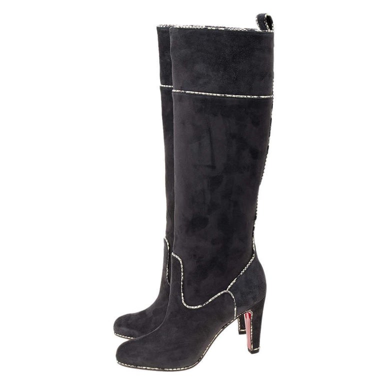 Christian Louboutin Suede And Snakeskin Trim Knee Length Boots Size 36. ...