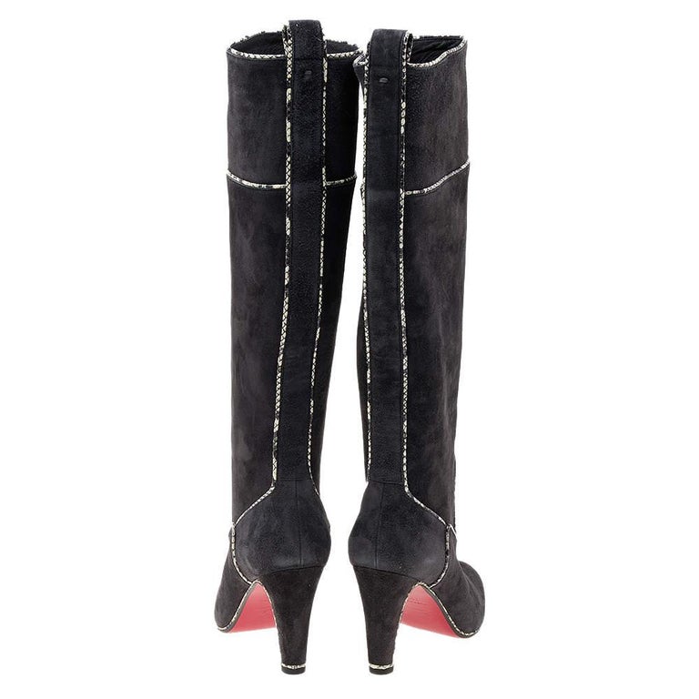 Christian Louboutin Suede And Snakeskin Trim Knee Length Boots Size 36. ...