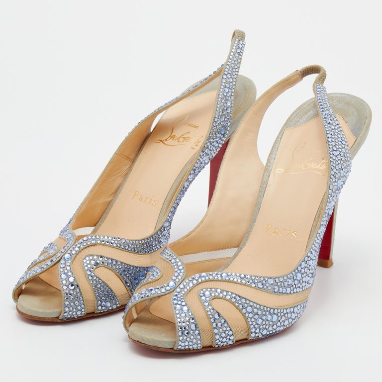 Christian Louboutin Suede Crystal Embellished Slingback Sandals Size 37 ...