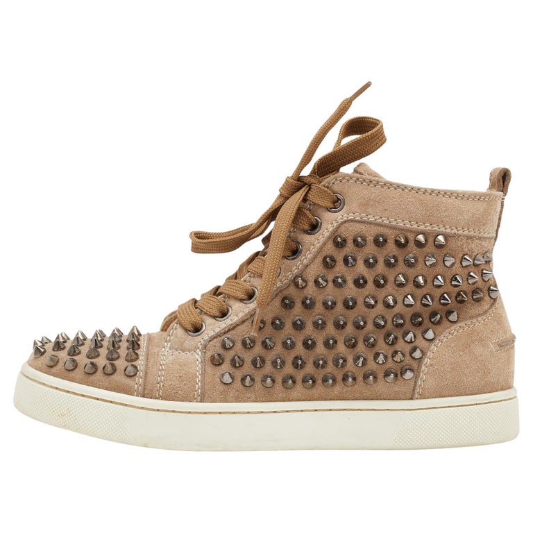 Christian Louboutin Taupe Suede Louis Spikes High-Top Sneakers Size 35 ...