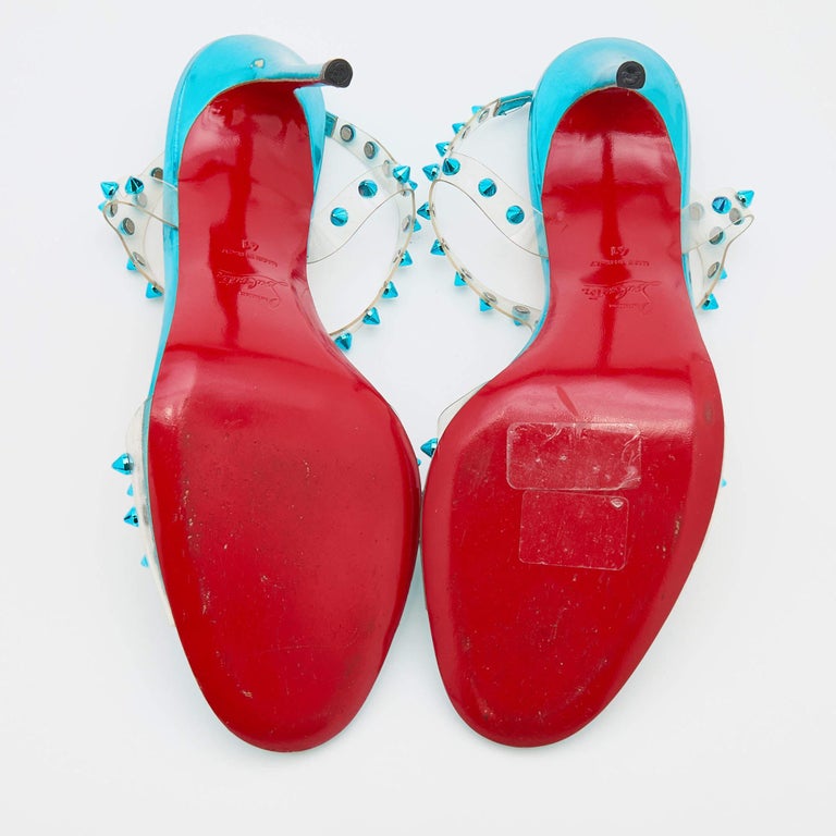 Christian Louboutin Transparent/Turquoise Spike J Lissimo Sandals Size ...