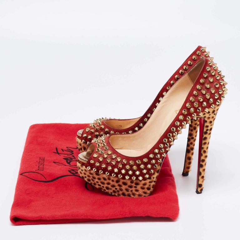 Christian Louboutin Tri-Color Calf Hair Lady Peep Spike Platform Pumps ...
