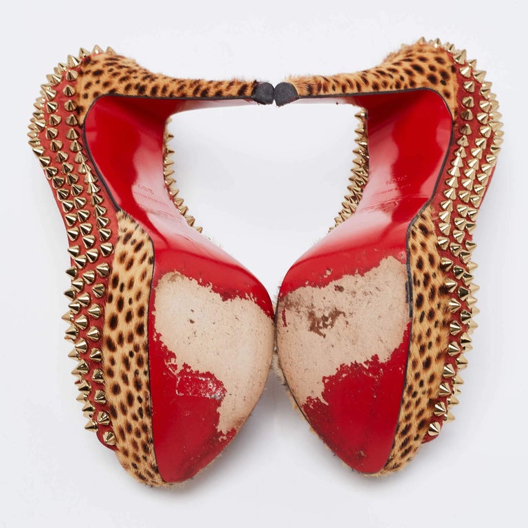 Christian Louboutin Tri-Color Calf Hair Lady Peep Spike Platform Pumps ...