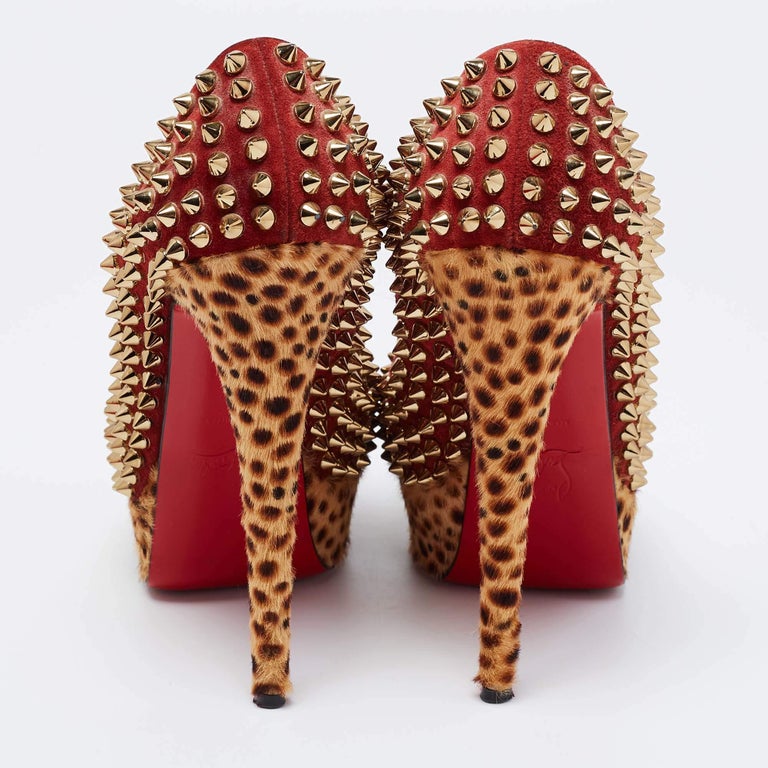 Christian Louboutin Tri-Color Calf Hair Lady Peep Spike Platform Pumps ...