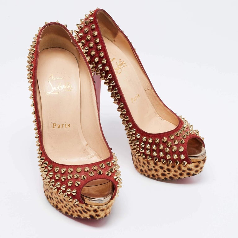 Christian Louboutin Tri-Color Calf Hair Lady Peep Spike Platform Pumps ...