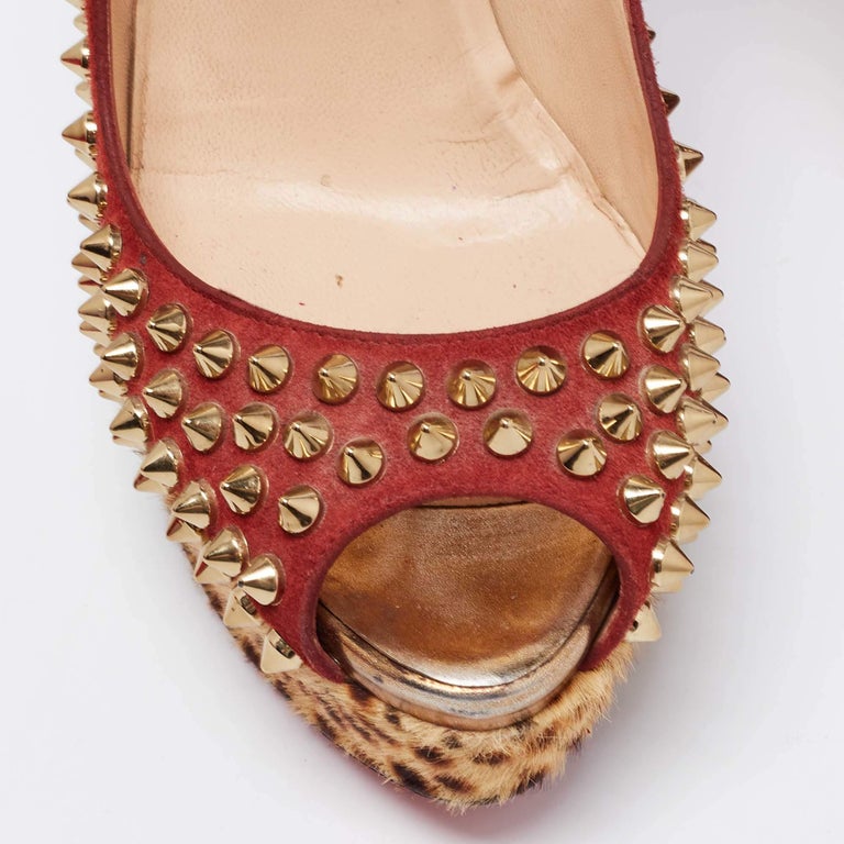 Christian Louboutin Tri-Color Calf Hair Lady Peep Spike Platform Pumps ...