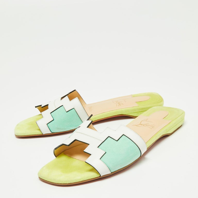 Christian Louboutin Tri Color Leather and Suede Hao Flat Slides Size 37 ...