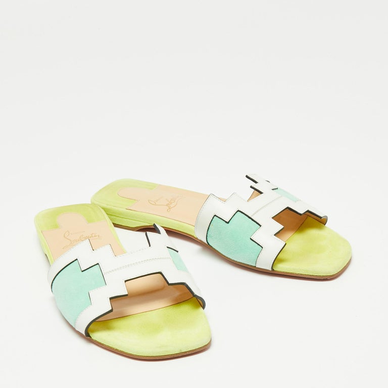 Christian Louboutin Tri Color Leather and Suede Hao Flat Slides Size 37 ...