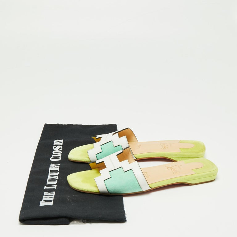 Christian Louboutin Tri Color Leather and Suede Hao Flat Slides Size 37 ...