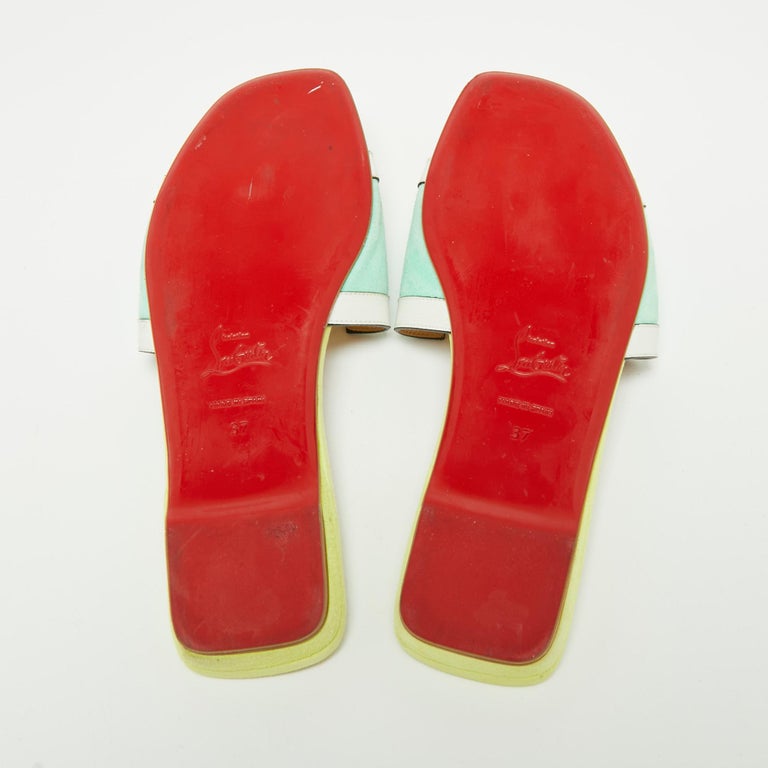 Christian Louboutin Tri Color Leather and Suede Hao Flat Slides Size 37 ...