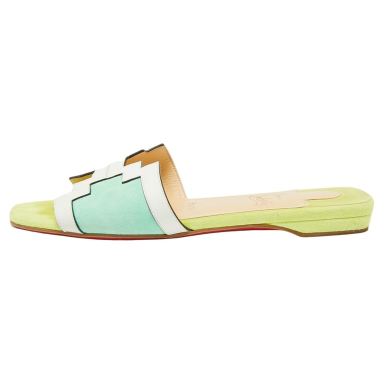 Christian Louboutin Tri Color Leather and Suede Hao Flat Slides Size 37 ...