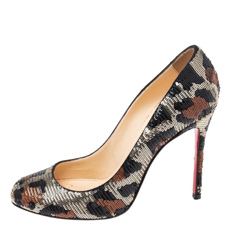 Christian Louboutin Tri-Color Leopard Print Sequins Fifi Pumps Size 38 ...