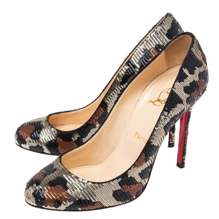 Christian Louboutin Tri-Color Leopard Print Sequins Fifi Pumps Size 38 ...